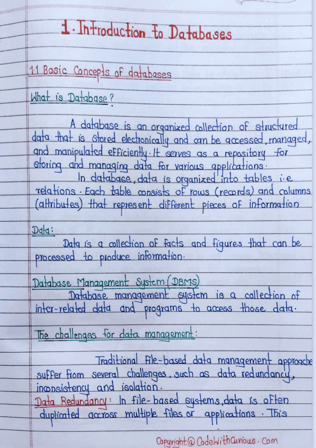 DBMS Handwritten Notes - CodewithCurious