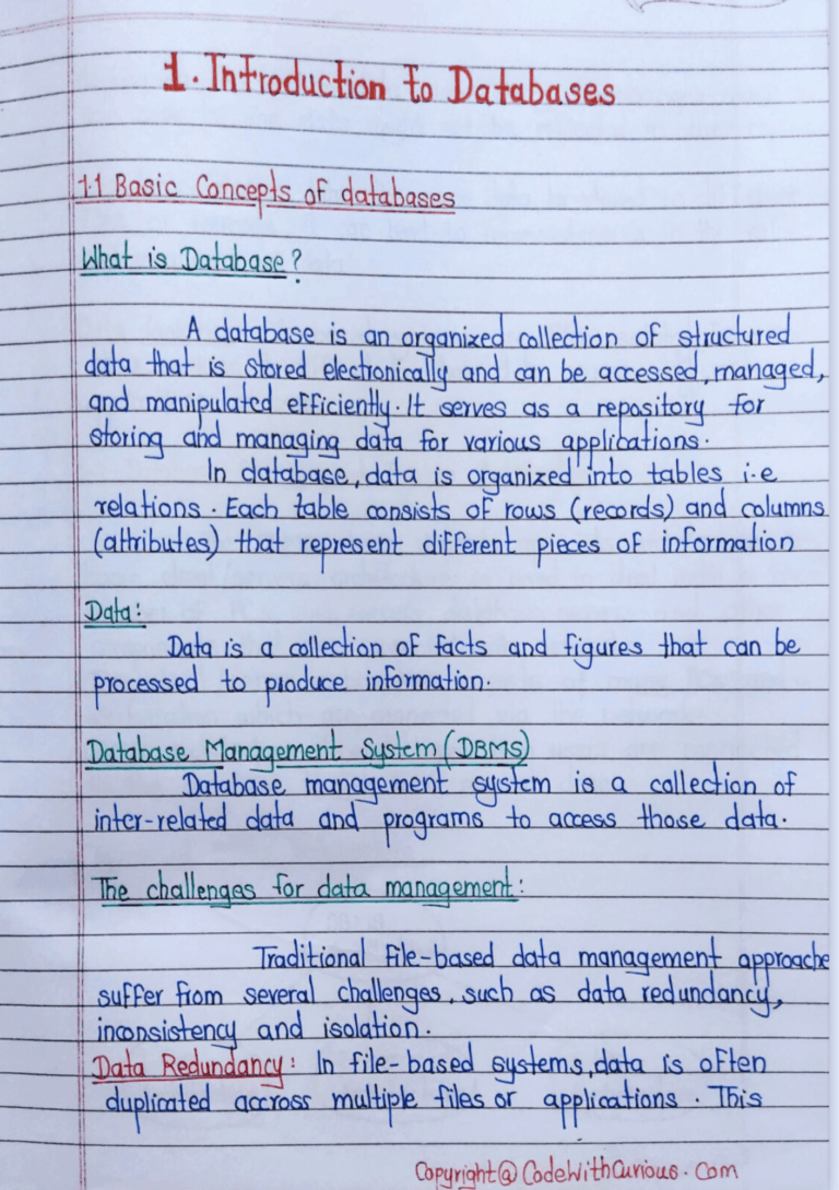 DBMS Handwritten Notes - CodewithCurious DBMS Handwritten Notes - CodewithCurious