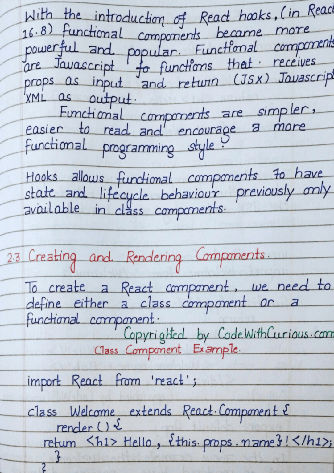 React.JS Handwritten Notes - CodewithCurious